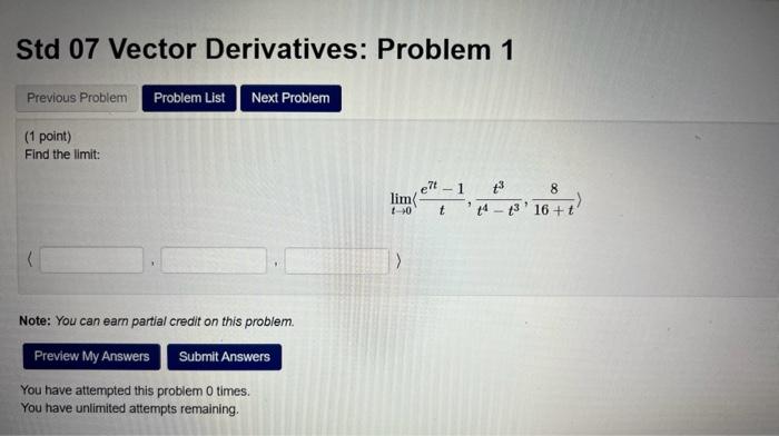 Solved Std 07 Vector Derivatives: Problem 1 (1 point) Find | Chegg.com