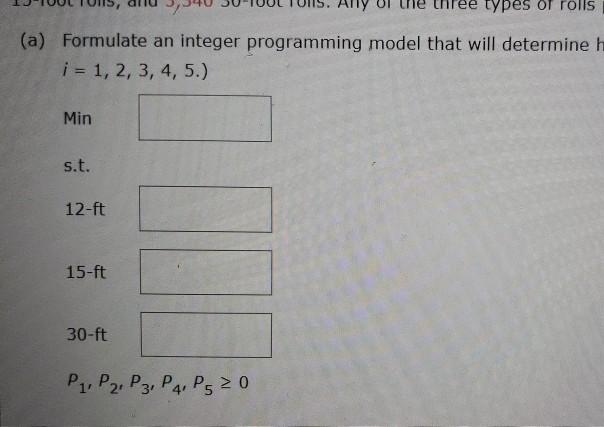 Solved Pattern Number 12-ft 15-ft 30-ft Trim Loss (ft) 1 0 6 | Chegg.com