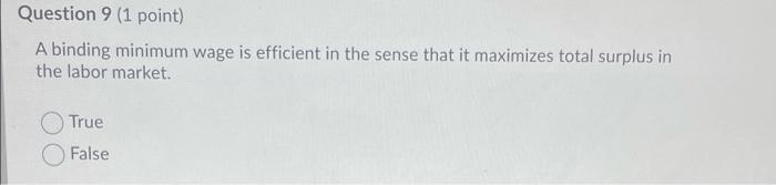 Solved Question 9 (1 point) A binding minimum wage is | Chegg.com