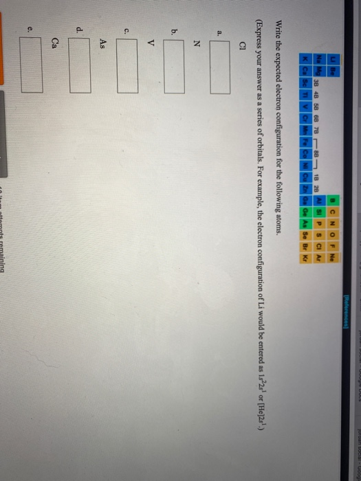 Solved References B C N O F Ne Na Ma 3B 4B 58 6B 7B8B 1B 20 | Chegg.com