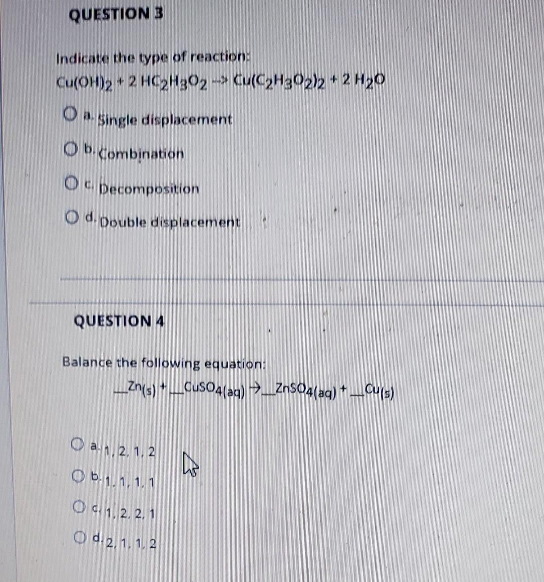 Solved Indicate The Type Of Reaction