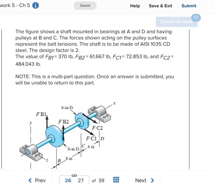 The figure shows a shaft mounted in bearings at A and | Chegg.com