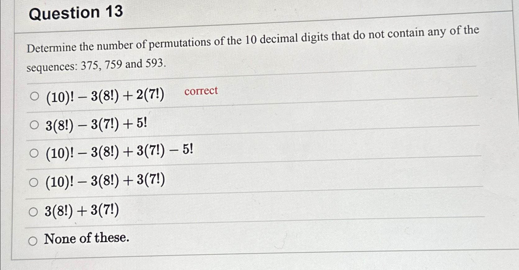 Solved Question 13Determine the number of permutations of | Chegg.com