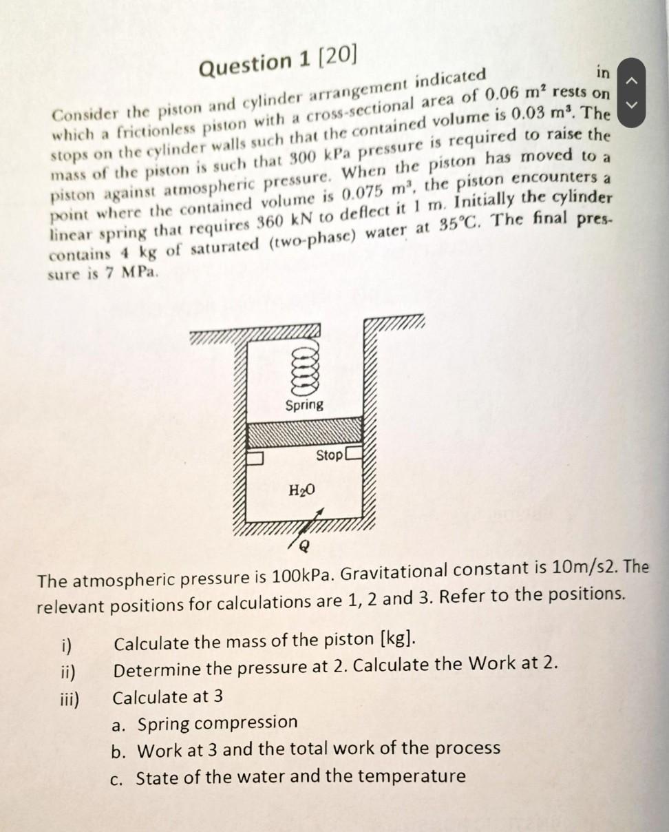 Solved Question 1 [20] Consider the piston and cylinder | Chegg.com