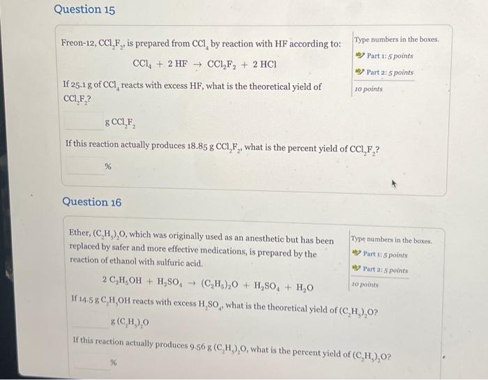 Solved Freon-12, CCl2 F2, is prepared from CCl4 by reaction | Chegg.com