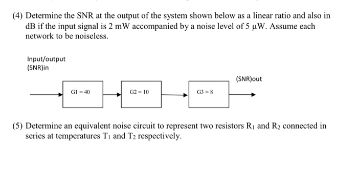 Solved (4) Determine the SNR at the output of the system | Chegg.com