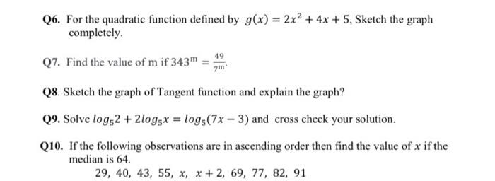 Solved Q6. For the quadratic function defined by g(x) = 2x2 | Chegg.com