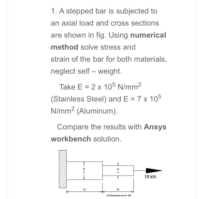 Solved 1. A stepped bar is subjected to an axial load and | Chegg.com