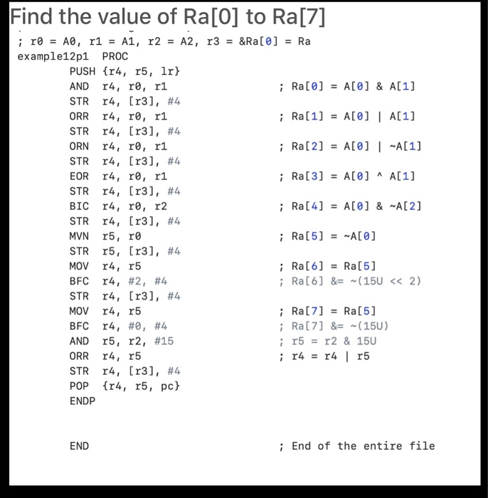 Solved Find the value of Ra[0] to Ra[7] i ro = A0, r1 = A1, | Chegg.com