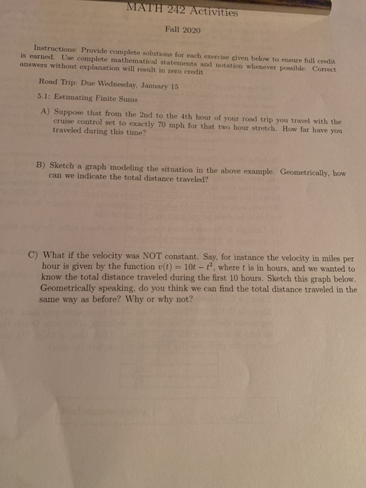 Solved MATH 242 Activities Fall 2020 Instructions: Provide | Chegg.com