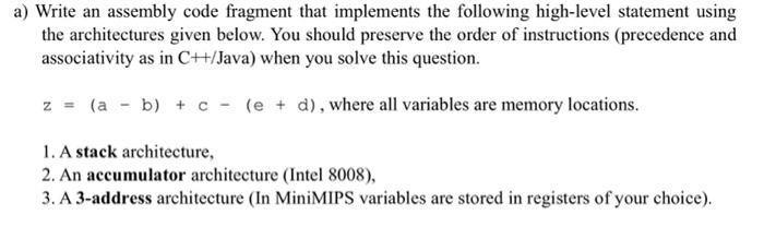 Solved a) Write an assembly code fragment that implements | Chegg.com