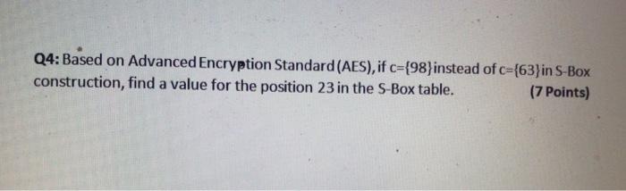 Solved Q4: Based on Advanced Encryption Standard (AES), if | Chegg.com