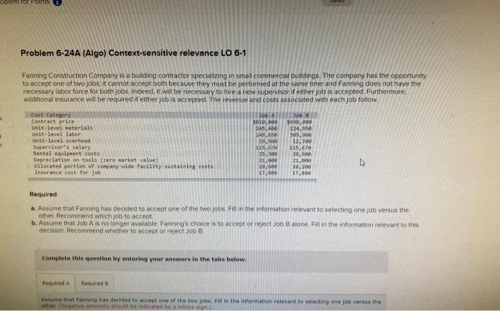 Solved Problem 6-24A (Algo) Context-sensitive relevance LO | Chegg.com