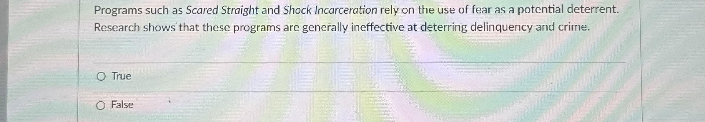 Solved Programs such as Scared Straight and Shock | Chegg.com