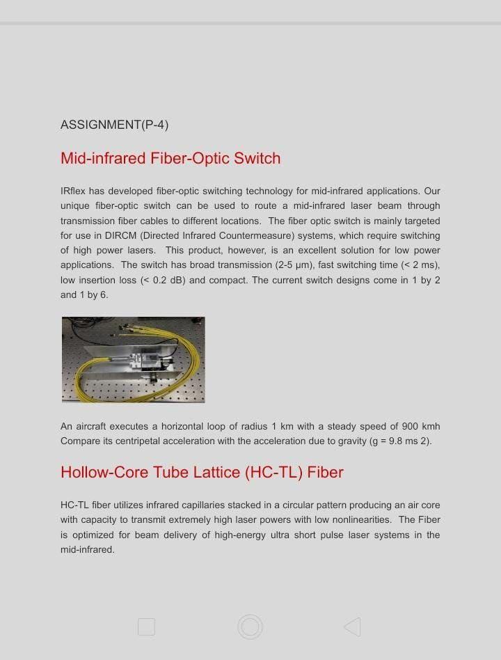 Solved ASSIGNMENT(P-4) Mid-infrared Fiber Optic Switch | Chegg.com