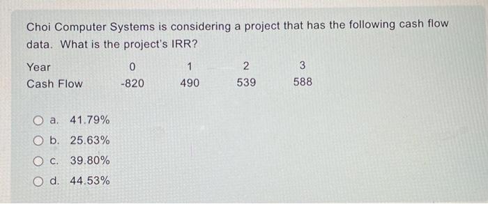 Solved Choi Computer Systems is considering a project that | Chegg.com