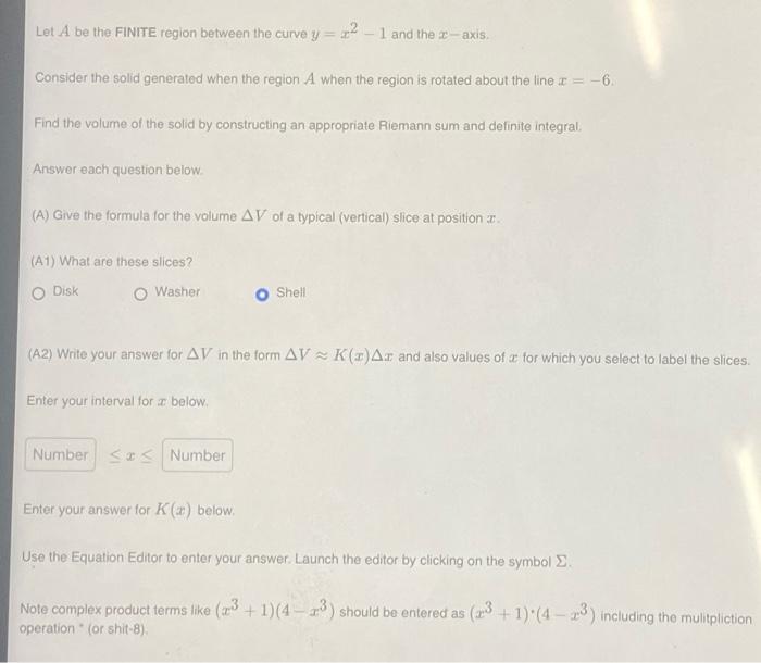 Solved Let A be the FINITE region between the curve y = | Chegg.com