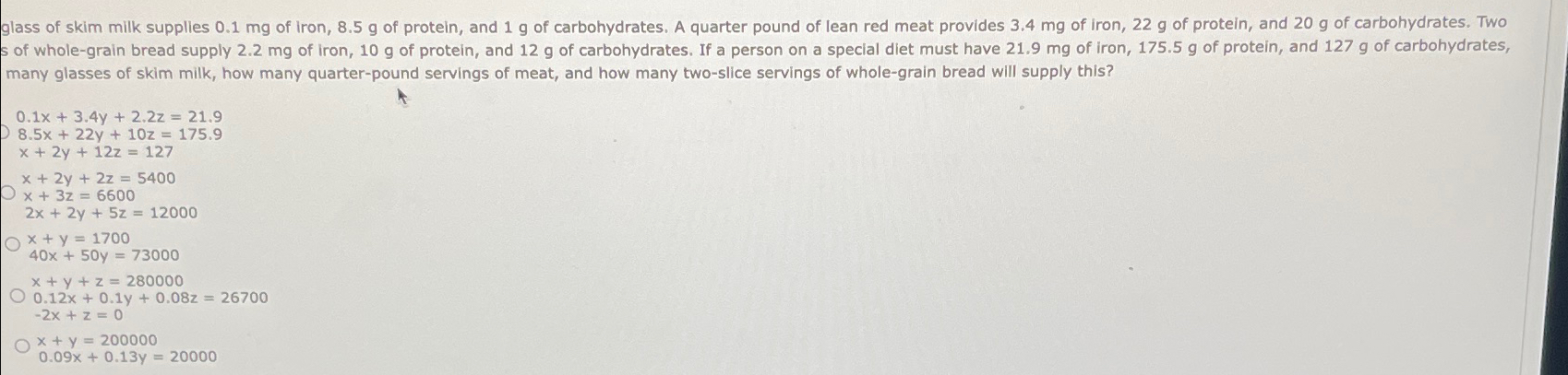 Solved glass of skim milk supplies 0.1mg ﻿of iron, 8.5g ﻿of | Chegg.com