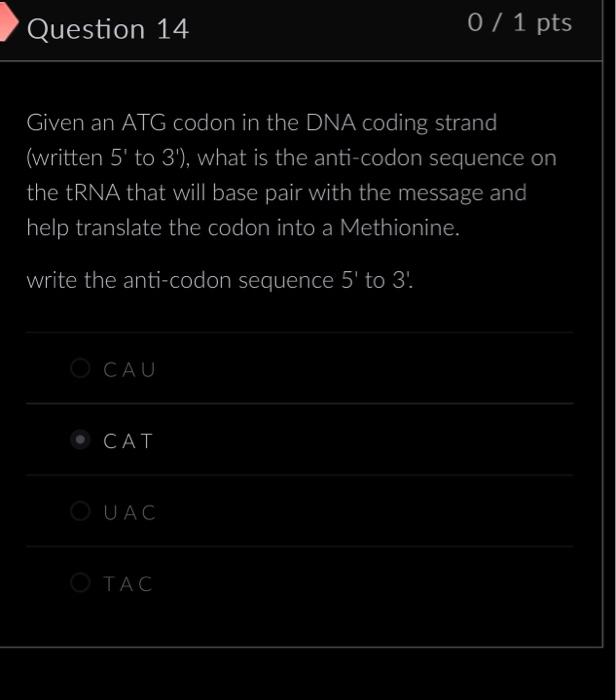 Given an ATG codon in the DNA coding strand (written | Chegg.com