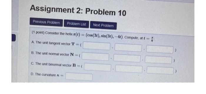 Solved (1 point) Consider the helix | Chegg.com
