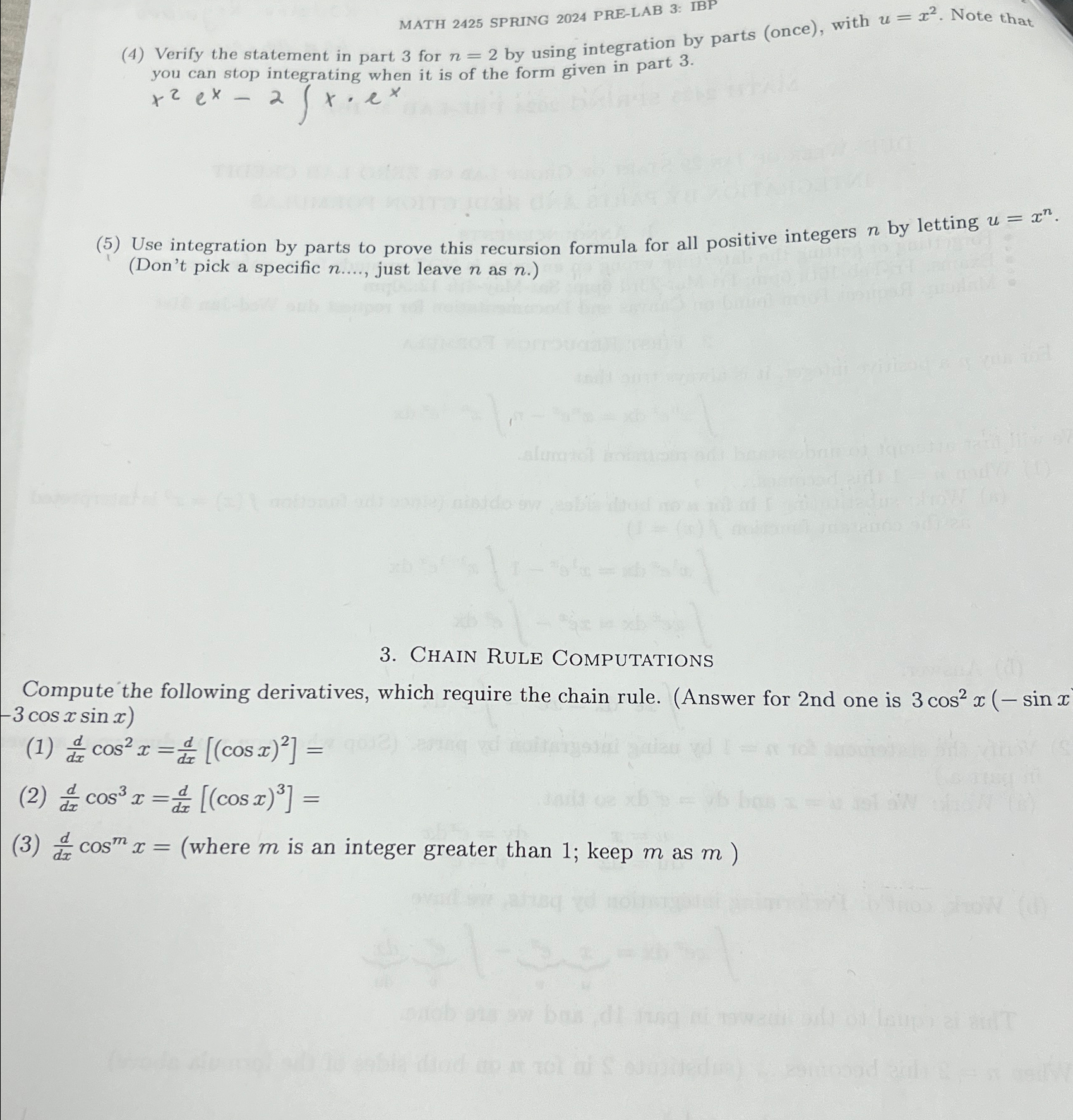 MATH 2425 SPRING 2024 PRE-LAB 3: IBP\\n(4) Verify the | Chegg.com