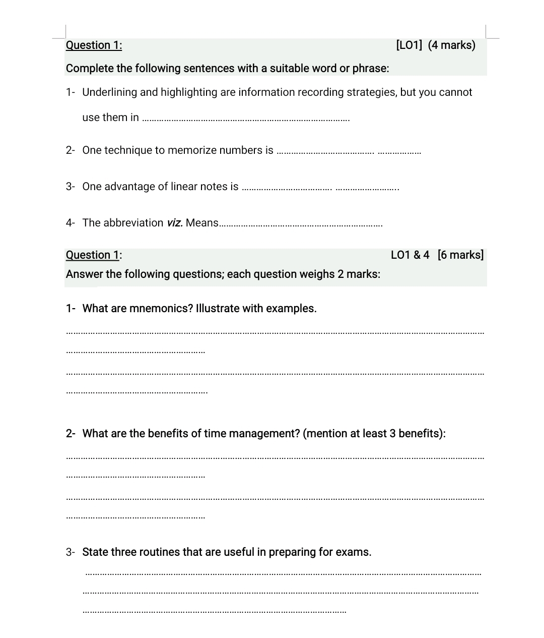 Question 1:[LO1] (4 ﻿marks)Complete the following | Chegg.com