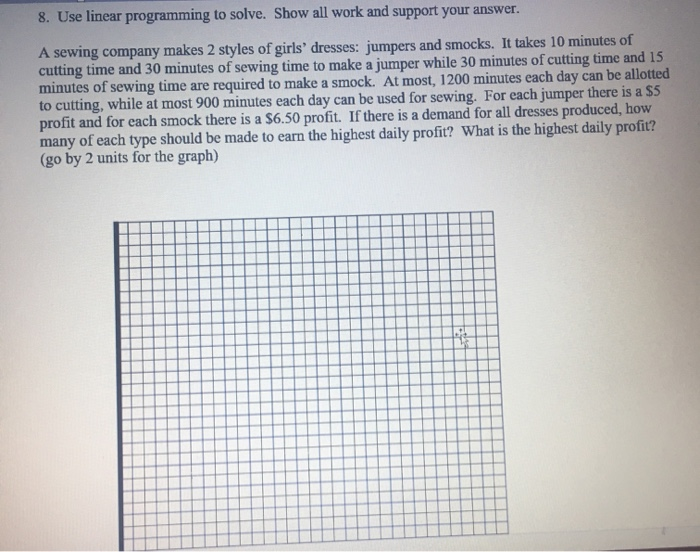 Solved 8. Use linear programming to solve. Show all work and | Chegg.com