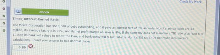 Solved Times-Interest-Earned Ratio The Morrit Corporation | Chegg.com