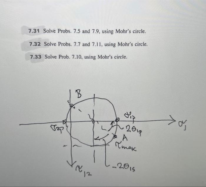 7.31 Solve Probs. 7.5 and 7.9, using Mohr's circle. | Chegg.com 7.31 Solve Probs. 7.5 and 7.9, using Mohr's circle. | Chegg.com
