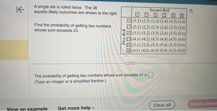 Solved A single die is rolled twice. The 36 equally-likely | Chegg.com