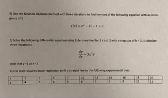 Solved 4) Use the Newton-Raphson method with three | Chegg.com
