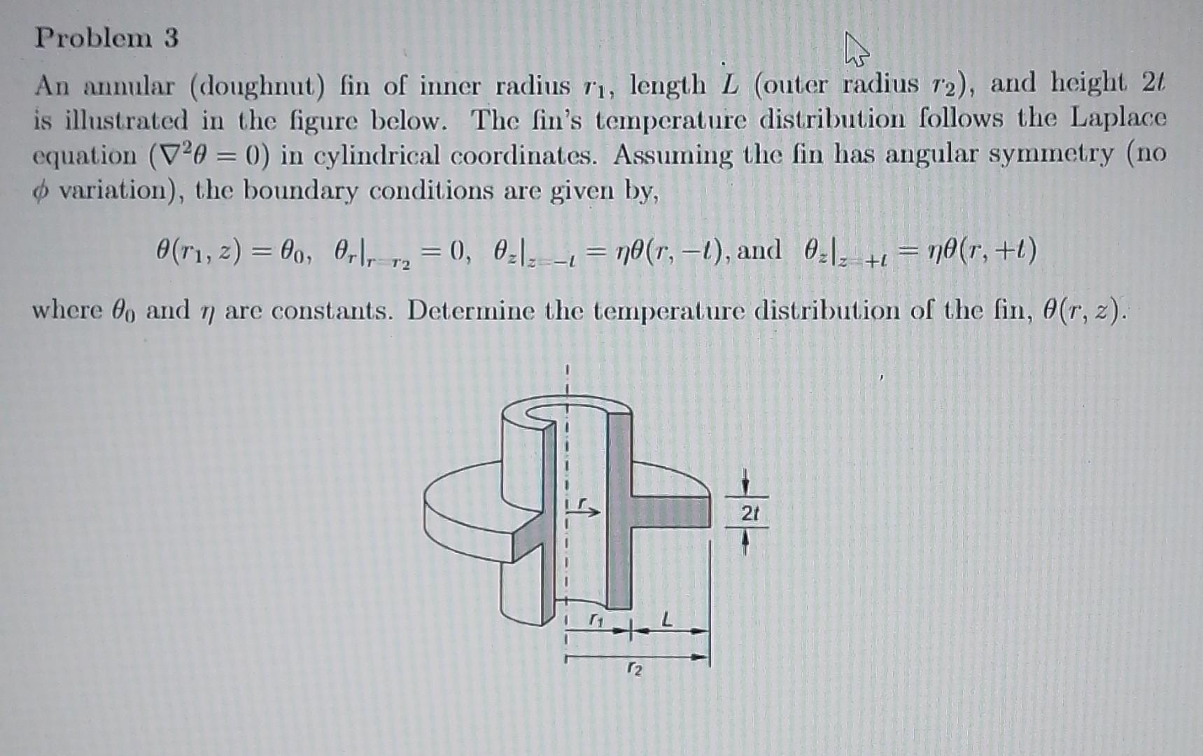 Problem 3 An annular (doughnut) fin of inner radius | Chegg.com