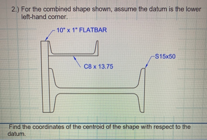 Solved 2.) For the combined shape shown, assume the datum is | Chegg.com