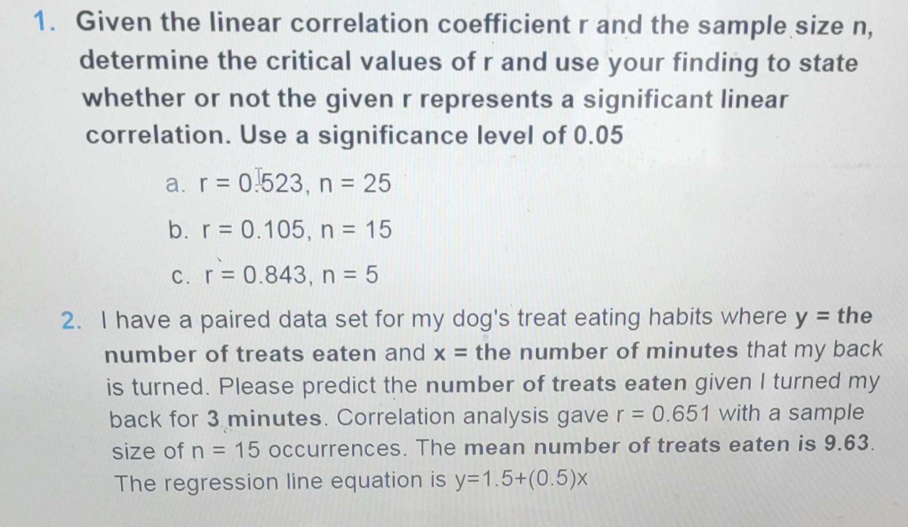 Solved Given the linear correlation coefficient r and the | Chegg.com
