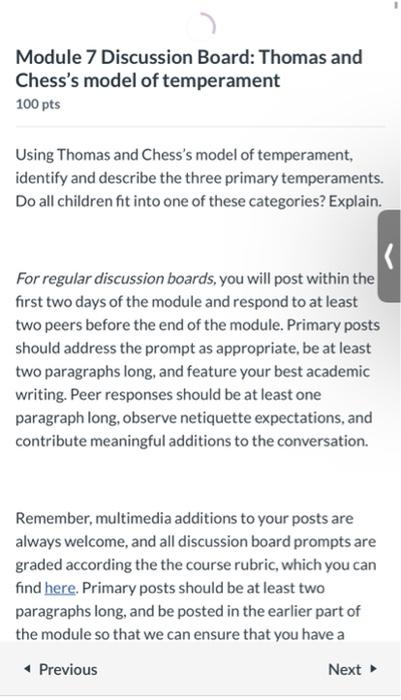 Solved Module 7 Discussion Board: Thomas and Chess's model | Chegg.com
