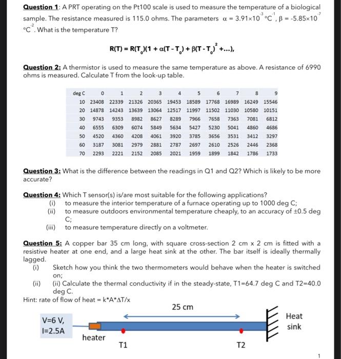 Solved Question 1: APRT operating on the Pt100 scale is used | Chegg.com