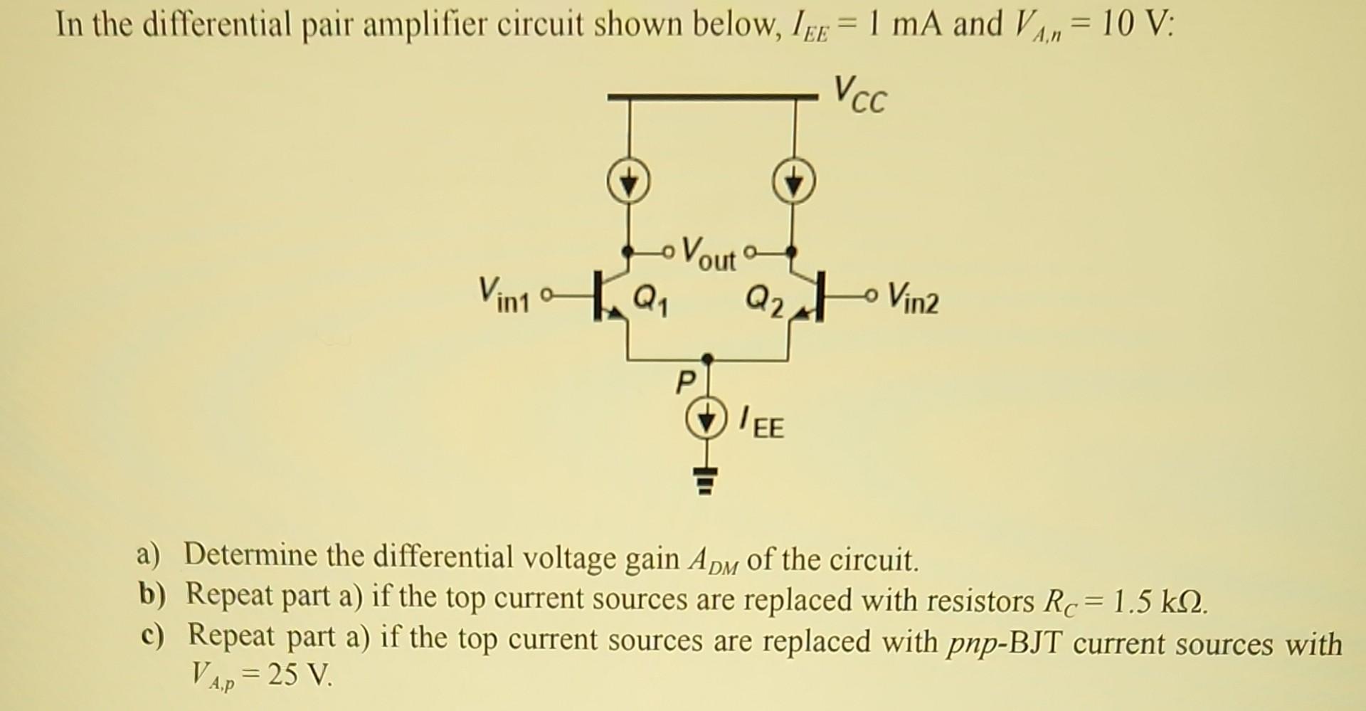 In the differential pair amplifier circuit shown | Chegg.com