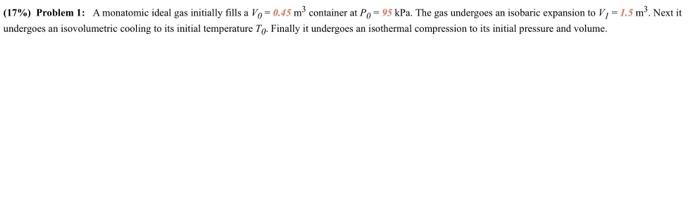 Solved (17\%) Problem 1: A monatomic ideal gas initially | Chegg.com