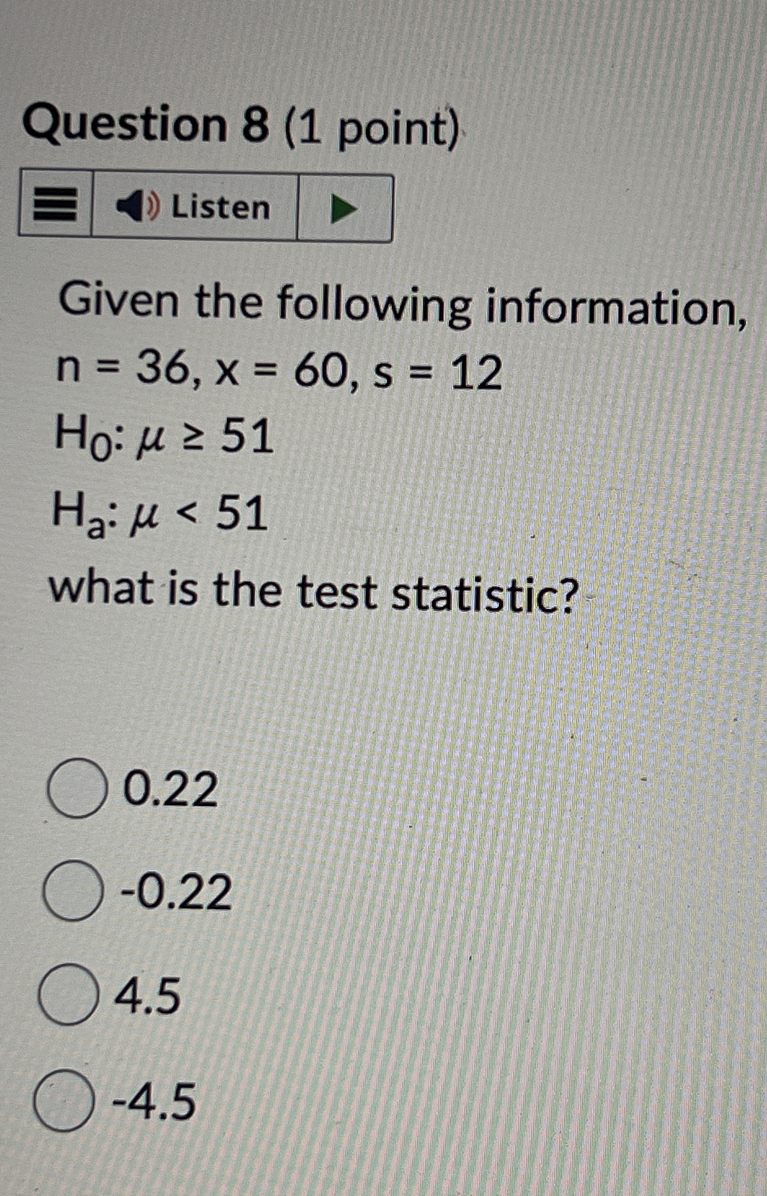 Solved Question 8 (1 ﻿point)Given the following | Chegg.com