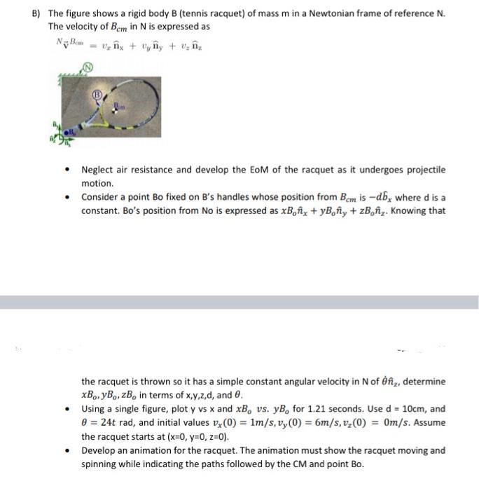 Solved B) The figure shows a rigid body B (tennis racquet) | Chegg.com