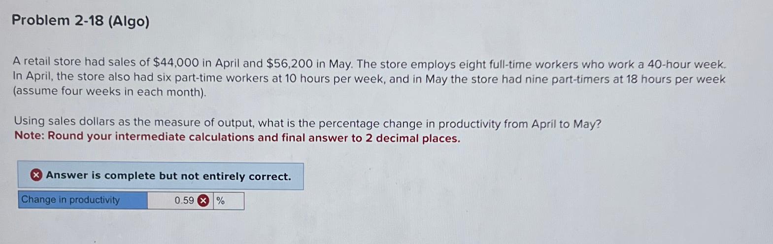 Solved Problem 2-18 (Algo)A retail store had sales of | Chegg.com Solved Problem 2-18 (Algo)A retail store had sales of | Chegg.com