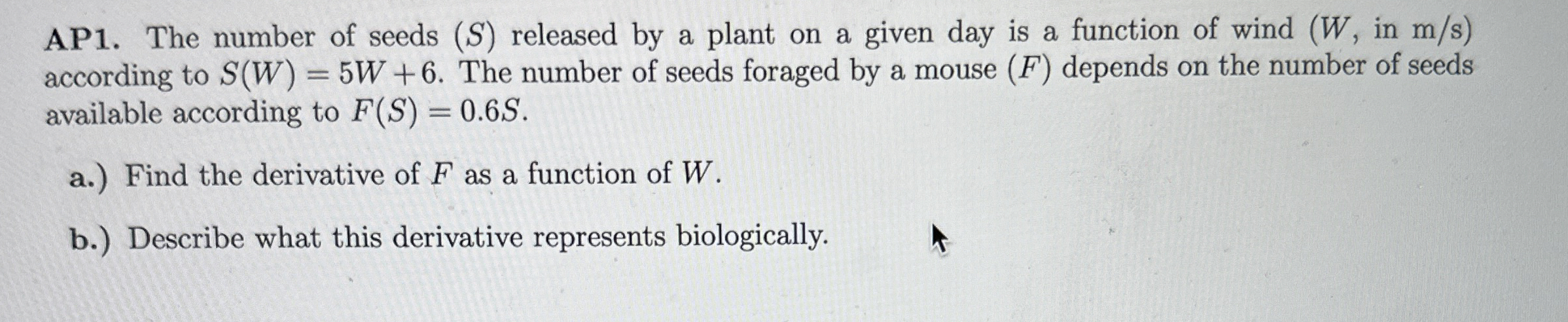 Solved AP1. ﻿The number of seeds (S) ﻿released by a plant on | Chegg.com