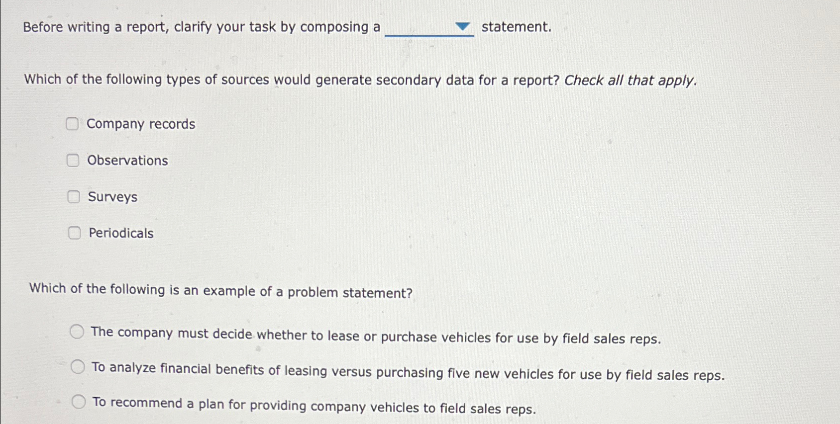 Solved Before writing a report, clarify your task by | Chegg.com