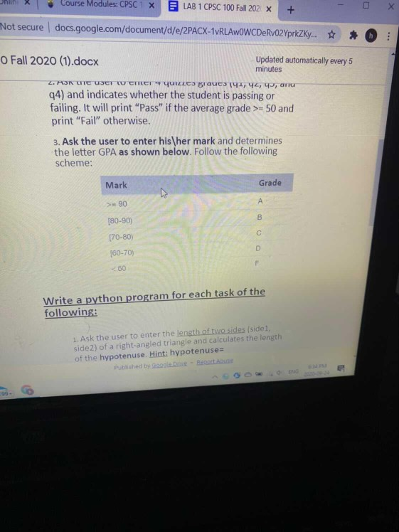 Course Modules: CPSC 1 X E LAB 1 CPSC 100 Fall 202 X | Chegg.com
