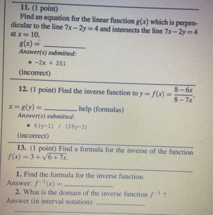 Solved 11. (1 point) Find an equation for the linear | Chegg.com