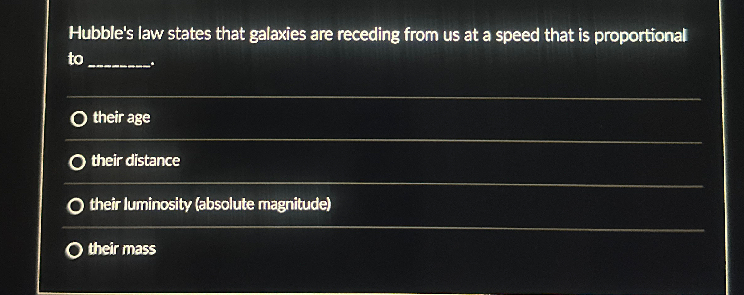 Solved Hubble's law states that galaxies are receding from | Chegg.com