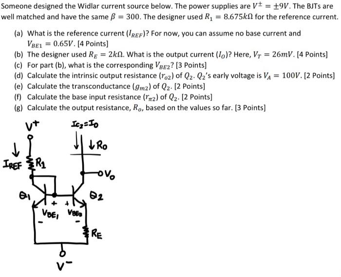 Solved Someone designed the Widlar current source below. The | Chegg.com
