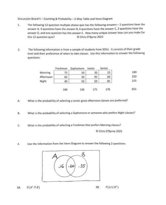 Solved Counting & Probability-2-Way Table and Venn Diagram | Chegg.com