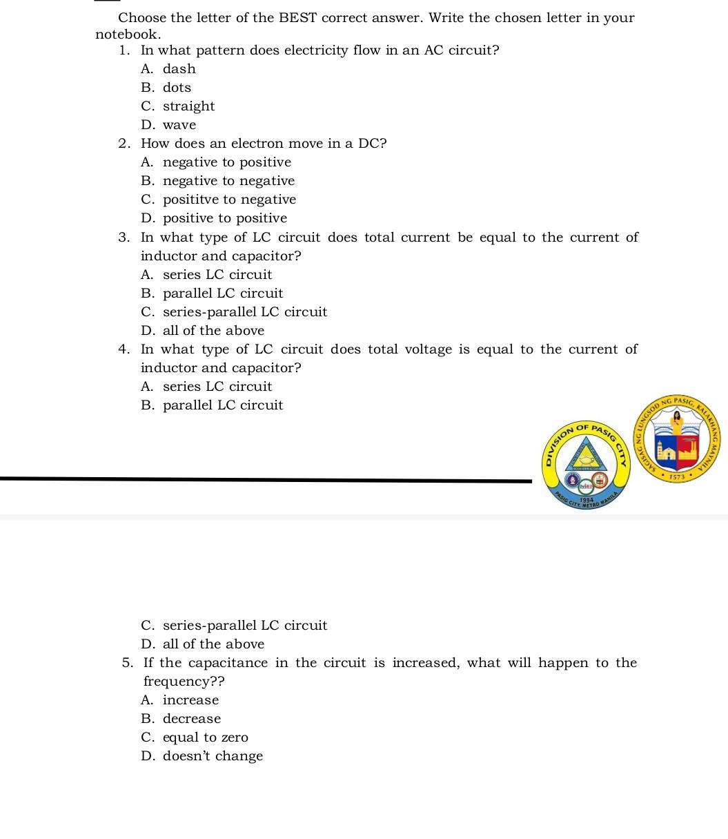 Solved Choose the letter of the BEST correct answer. Write | Chegg.com