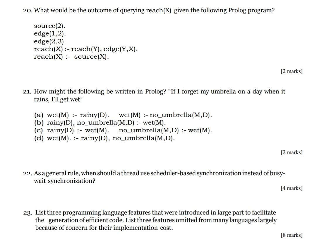 Solved 20. What would be the outcome of querying reach(X) | Chegg.com